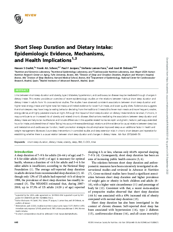 (PDF) Short Sleep Duration and Dietary Intake: Epidemiologic Evidence ...