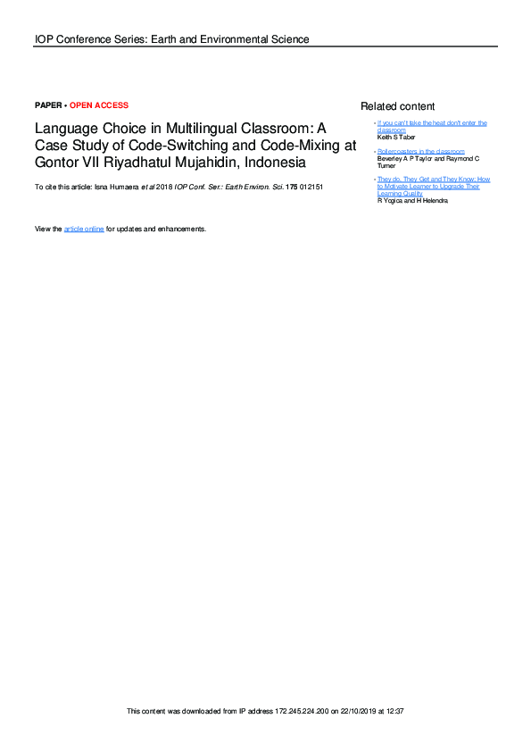 (PDF) Language Choice in Multilingual Classroom: A Case Study of Code-Switching and Code-Mixing ...