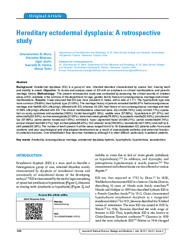 (PDF) Hereditary ectodermal dysplasia: A retrospective study
