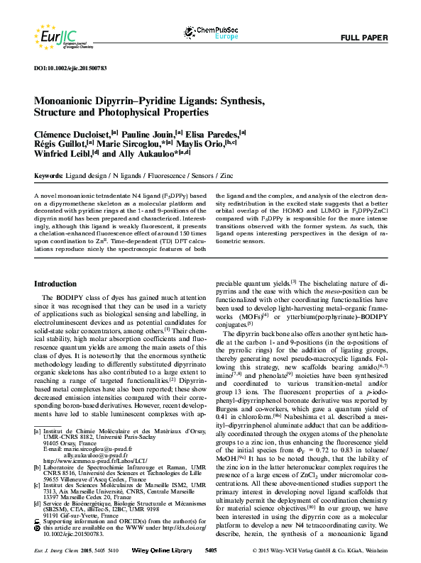 (PDF) Monoanionic Dipyrrin–Pyridine Ligands: Synthesis, Structure and ...
