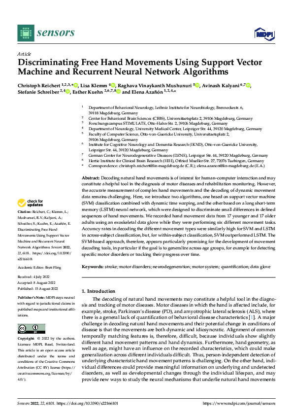 Pdf Discriminating Free Hand Movements Using Support Vector Machine And Recurrent Neural