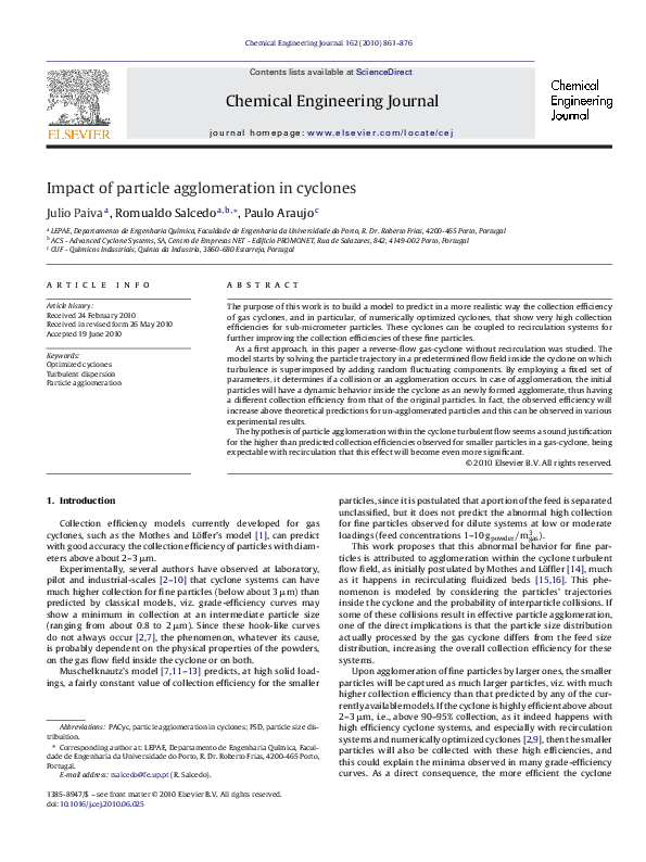 (PDF) Impact of particle agglomeration in cyclones