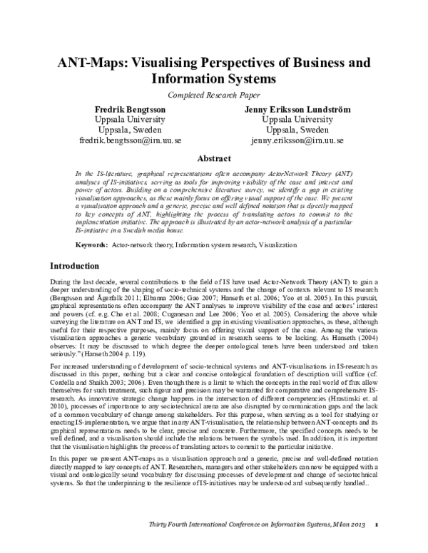 (PDF) ANT-Maps : Visualising Perspectives of Business and Information Systems | Fredrik ...