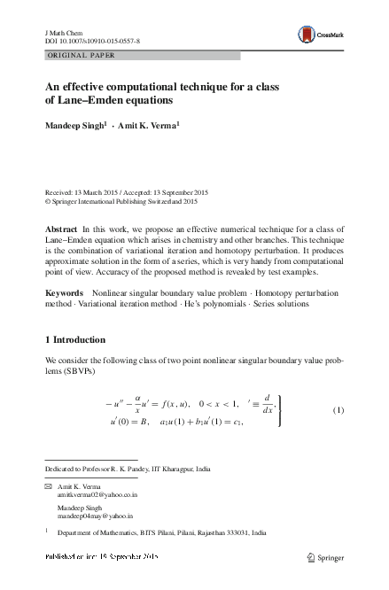 (PDF) An effective computational technique for a class of Lane–Emden equations