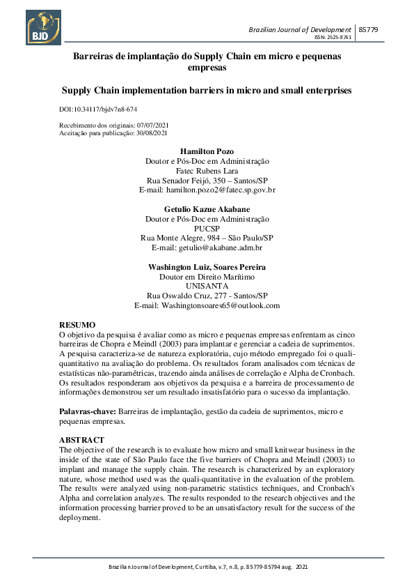 (PDF) Barreiras de implantação do Supply Chain em micro e pequenas ...