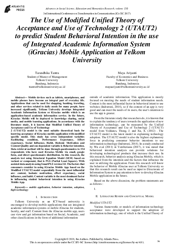 (PDF) The Use of Modified Unified Theory of Acceptance and Use of Technology 2 (UTAUT2) to ...