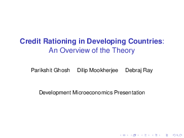 (PDF) Credit rationing in developing countries: An overview of the theory