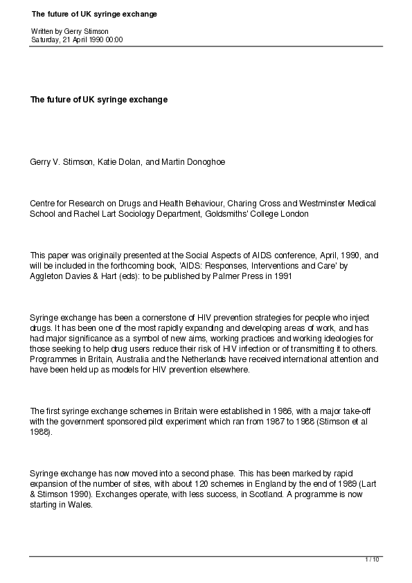 (PDF) The future of UK syringe exchange