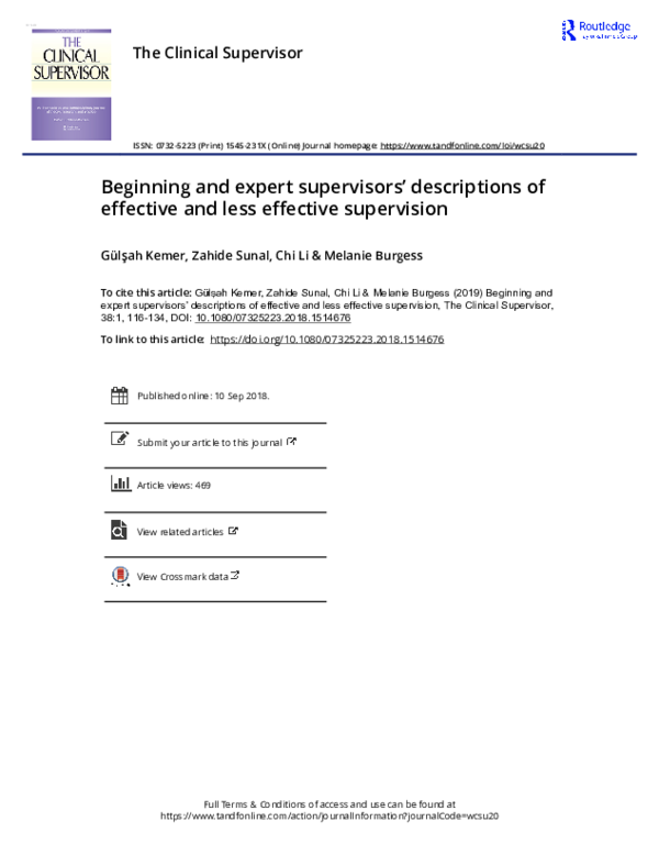 (PDF) Beginning and expert supervisors’ descriptions of effective and ...