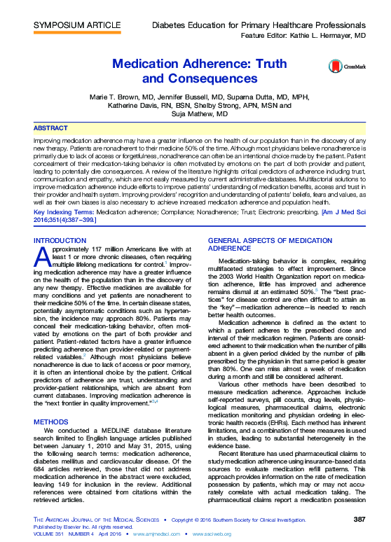 Pdf Medication Adherence Truth And Consequences