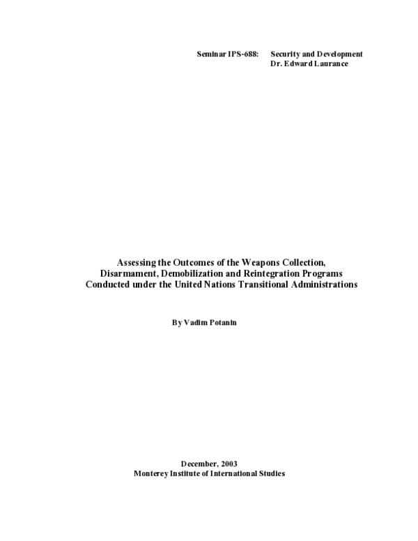(PDF) Assessing the Outcomes of the Weapons Collection, Disarmament ...