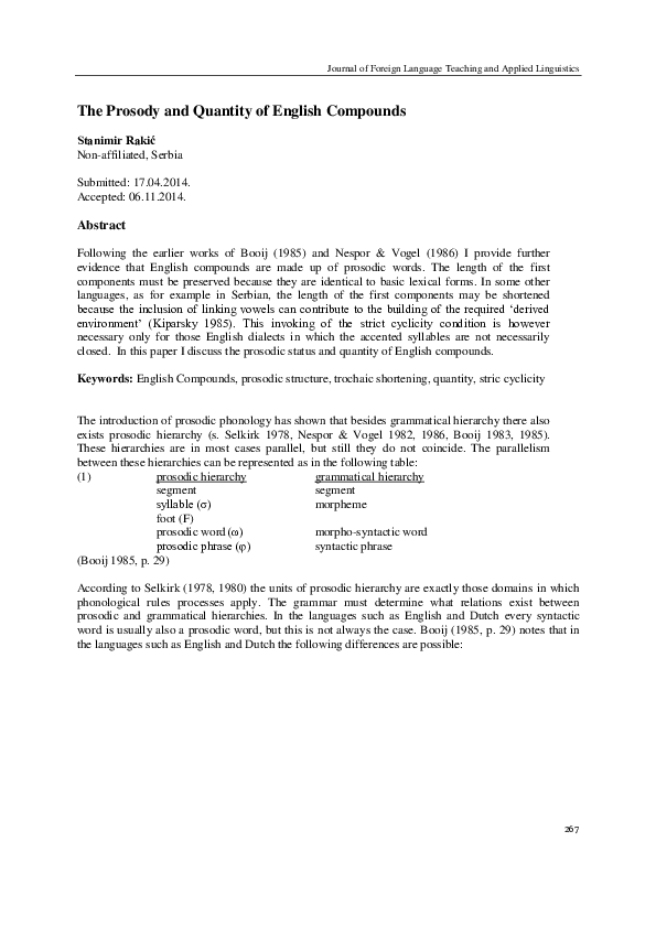 (PDF) The Prosody and Quantity of English Compounds