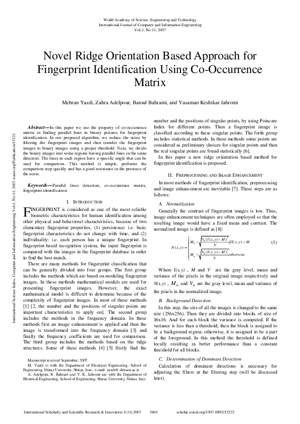 (PDF) Novel Ridge Orientation Based Approach For Fingerprint Identification Using Co-Occurrence ...