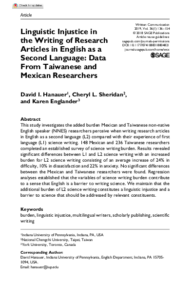 (PDF) Linguistic Injustice in the Writing of Research Articles in ...