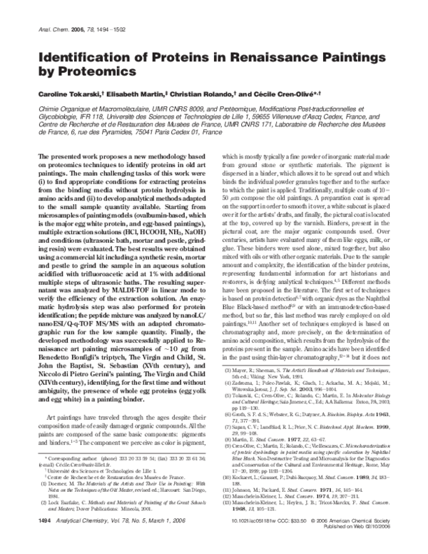 (PDF) Identification of Proteins in Renaissance Paintings by Proteomics ...
