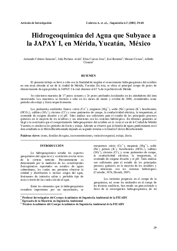 (PDF) Hidrogeoquímica del Agua que Subyace a la JAPAY I, en Mérida ...