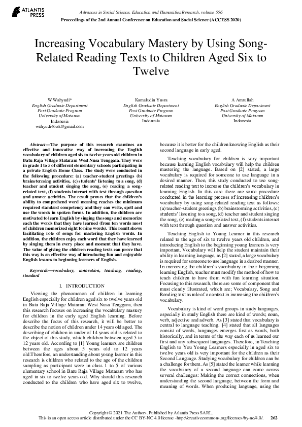 (PDF) Increasing Vocabulary Mastery by Using Song-Related Reading Texts ...