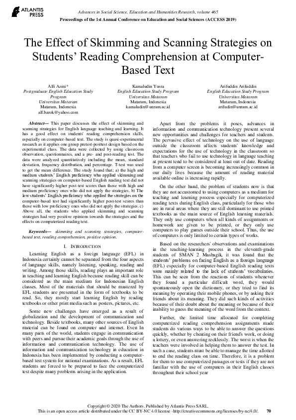 (PDF) The Effect of Skimming and Scanning Strategies on Students ...