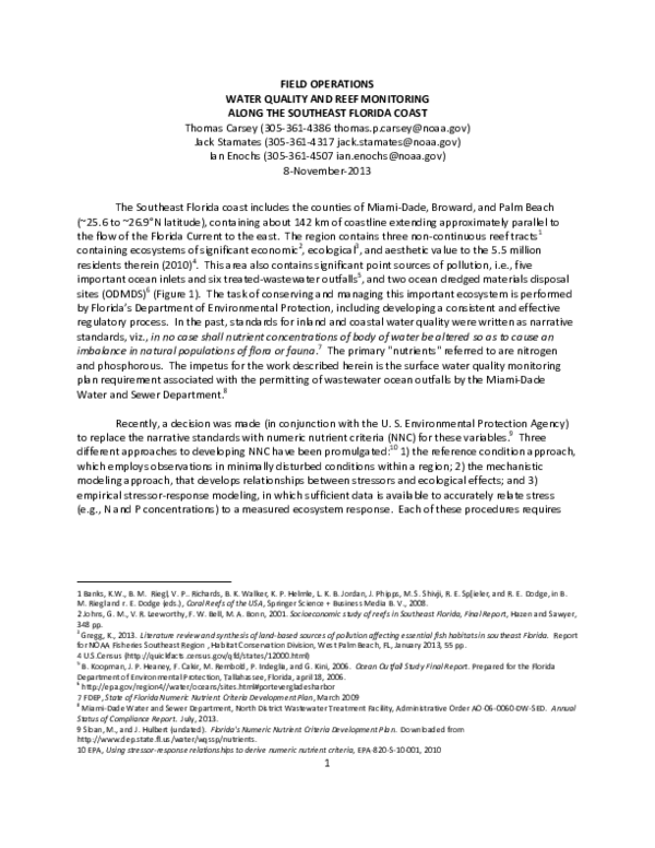 (PDF) Field operations : water quality and monitoring along the ...