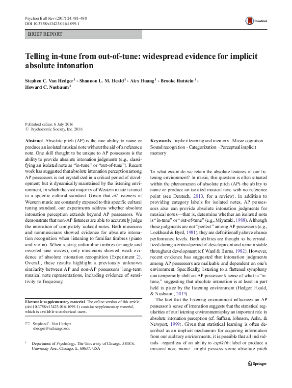 (PDF) Telling in-tune from out-of-tune: widespread evidence for ...