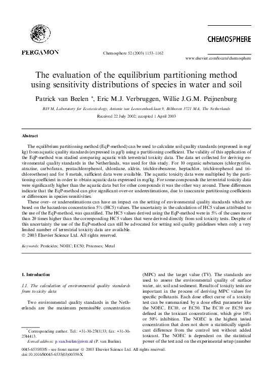 (PDF) The evaluation of the equilibrium partitioning method using sensitivity distributions of ...