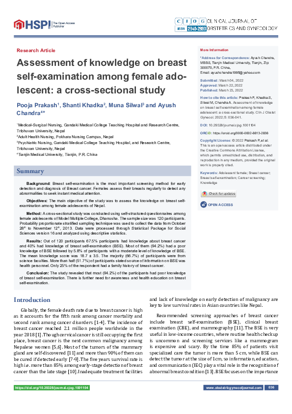 (PDF) Assessment of knowledge on breast self-examination among female ...