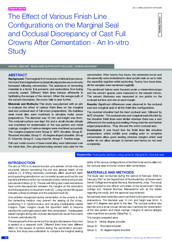 (PDF) The Effect of Various Finish Line Configurations on the Marginal ...