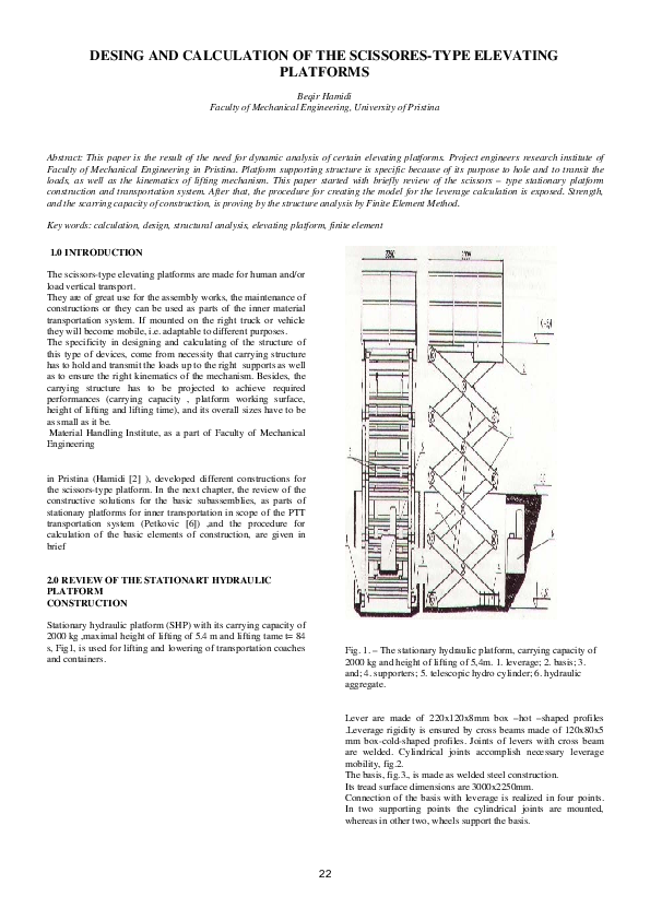 (PDF) Desing and Calculation of the Scissores-Type Elevating Platforms