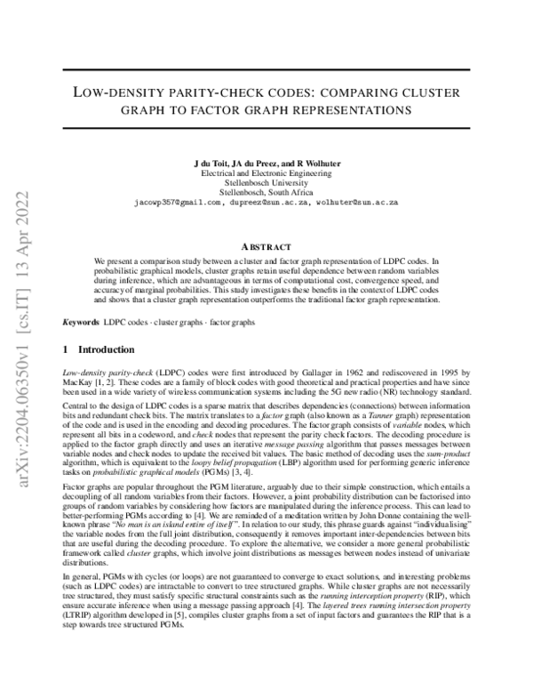 (PDF) LDPC codes: comparing cluster graphs to factor graphs