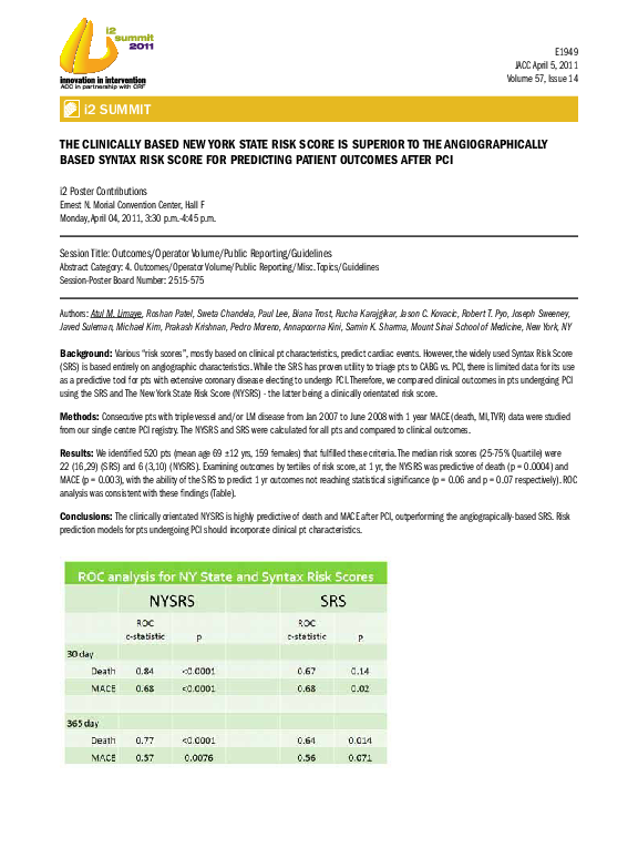 (PDF) The Clinically Based New York State Risk Score is Superior to the ...