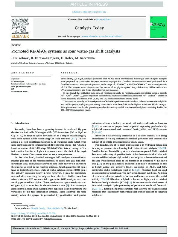 (PDF) Promoted Re/Al2O3 systems as sour water-gas shift catalysts ...