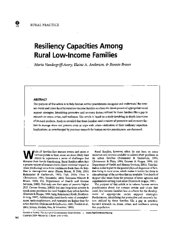 (PDF) Resiliency Capacities Among Rural Low-Income Families