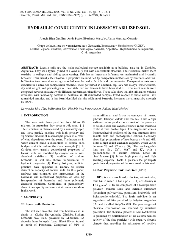 (PDF) Hydraulic Conductivity in Loessic Stabilized Soil
