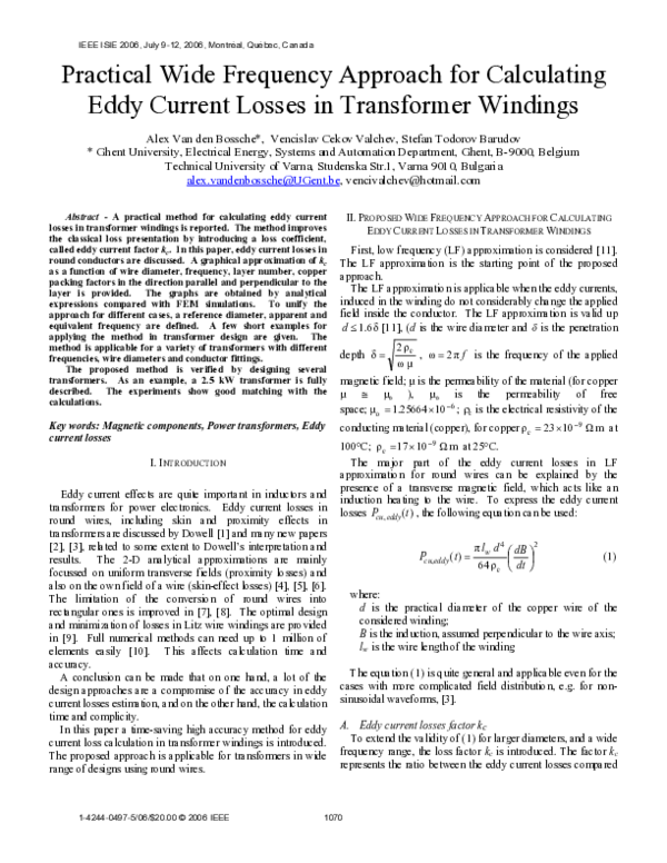 Pdf Practical Wide Frequency Approach For Calculating Eddy Current Losses In Transformer