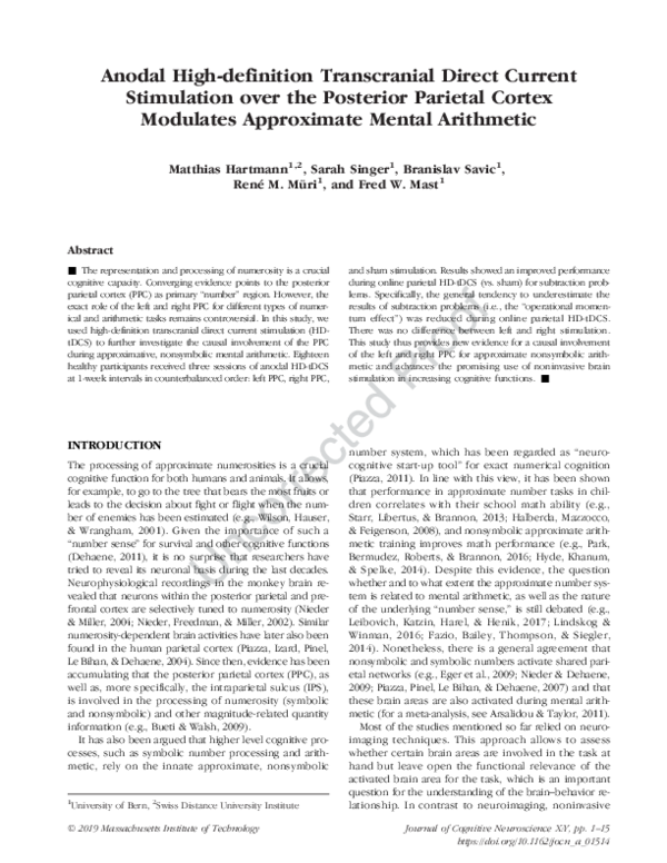 (PDF) Anodal High-definition Transcranial Direct Current Stimulation over the Posterior Parietal ...