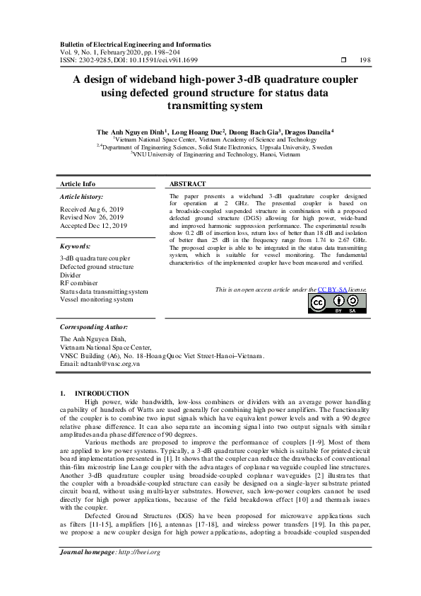 Pdf A Design Of Wideband High Power 3 Db Quadrature Coupler Using Defected Ground Structure
