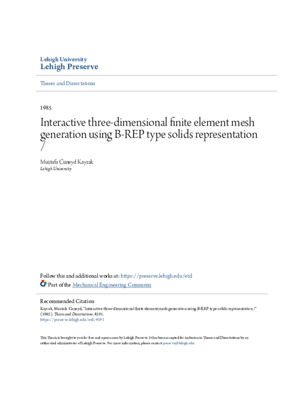 (PDF) Interactive three-dimensional finite element mesh generation using B-REP type solids ...