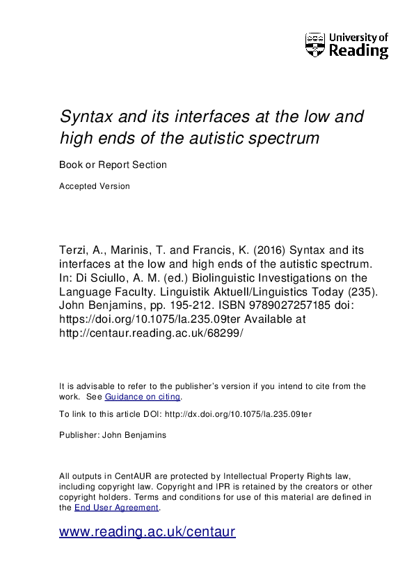 (PDF) Syntax and its interfaces at the low and high ends of the autism spectrum