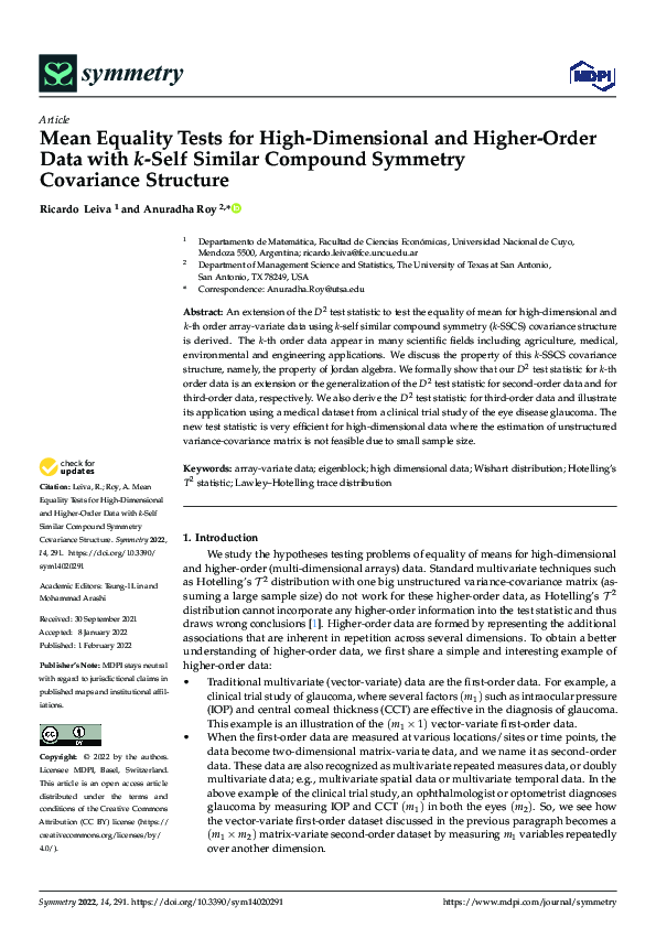 (PDF) Mean Equality Tests for High-Dimensional and Higher-Order Data ...