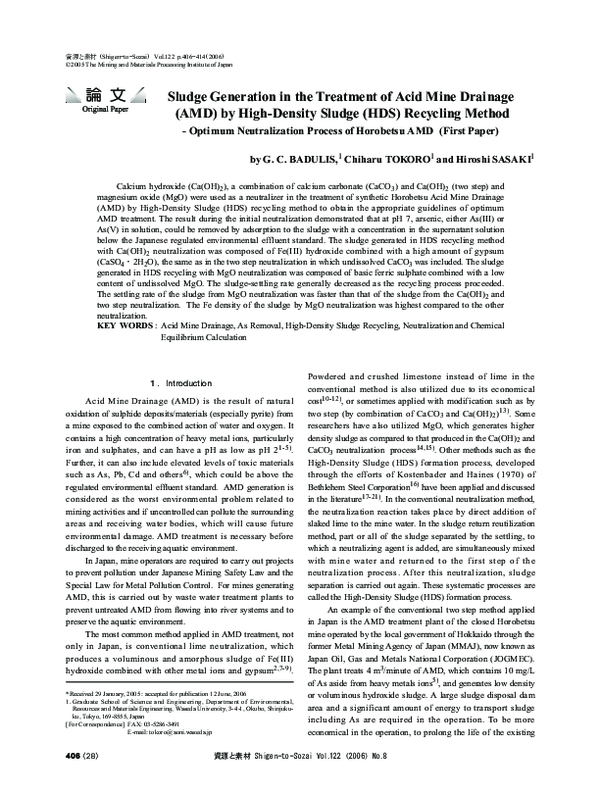 (PDF) Sludge Generation in the Treatment of Acid Mine Drainage (AMD) by ...