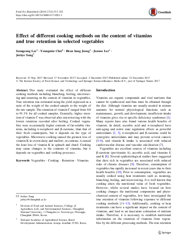 (PDF) Effect of different cooking methods on the content of vitamins ...