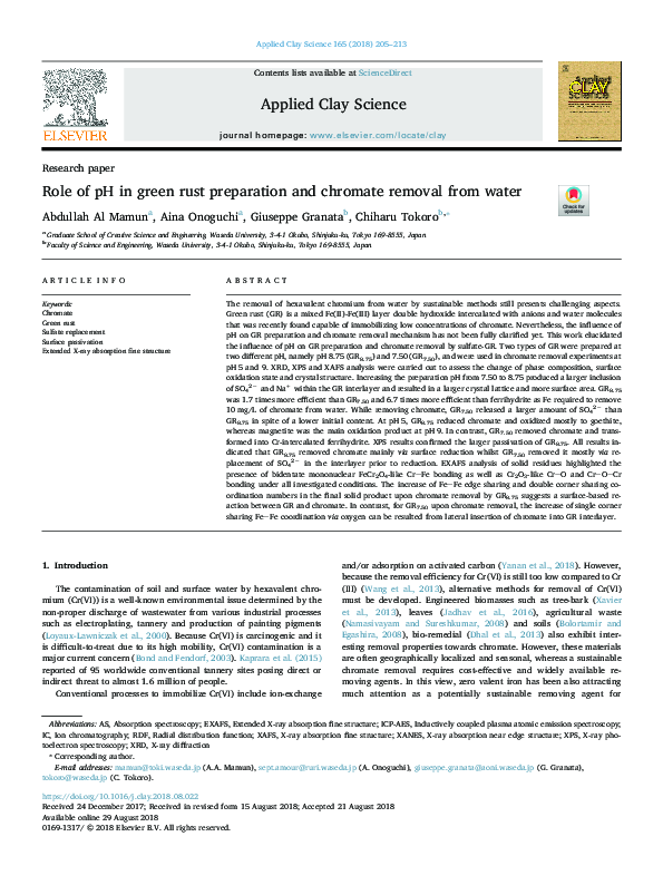(PDF) Role of pH in green rust preparation and chromate removal from water