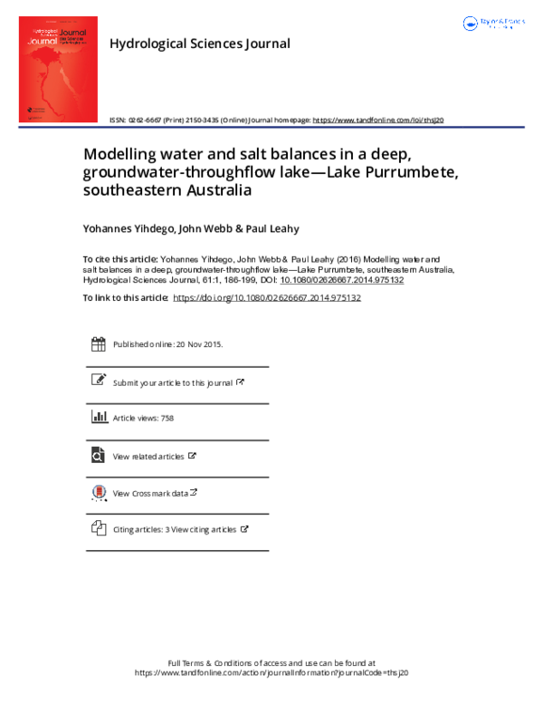(PDF) Modelling water and salt balances in a deep, groundwater ...