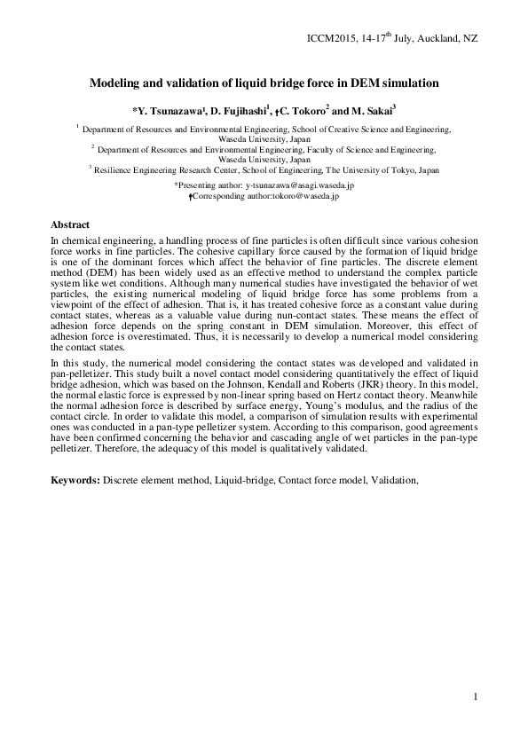 (PDF) Modeling and validation of liquid bridge force in DEM simulation