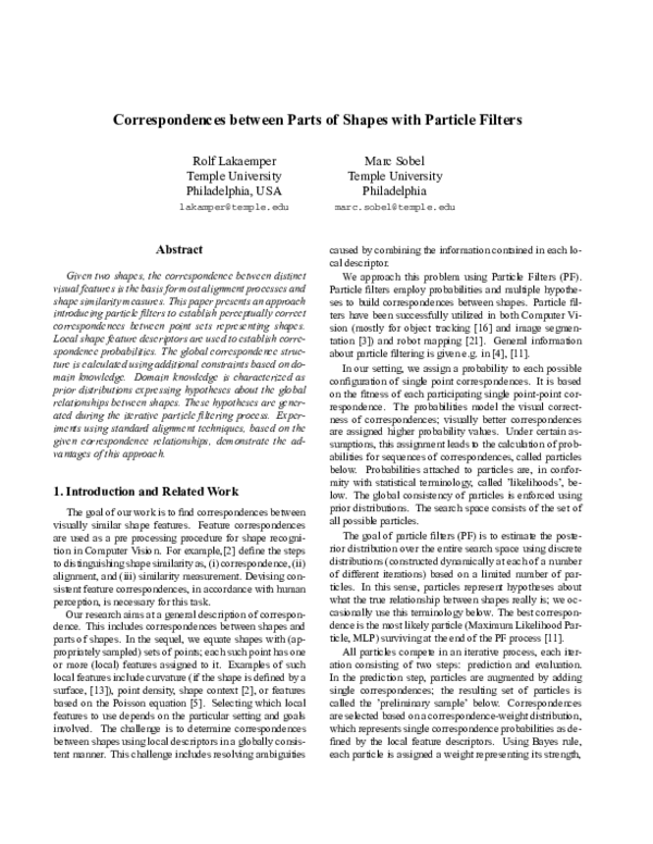 (PDF) Correspondences between parts of shapes with particle filters