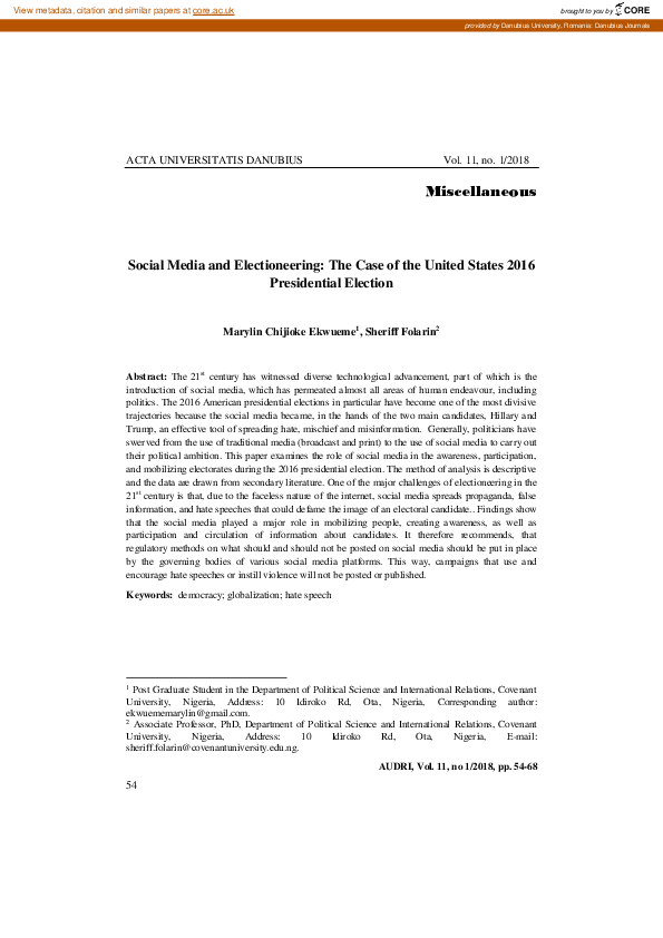 (PDF) Social Media and Electioneering: The Case of the United States ...