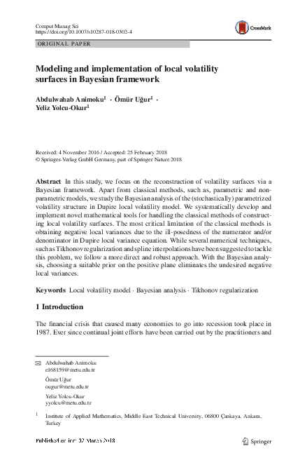 Pdf Modeling And Implementation Of Local Volatility Surfaces In Bayesian Framework