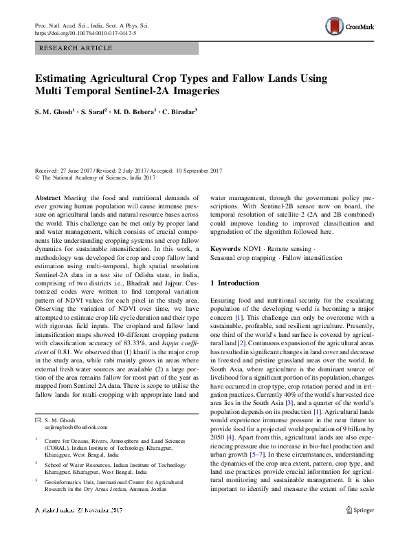Pdf Estimating Agricultural Crop Types And Fallow Lands Using Multi Temporal Sentinel 2a Imageries