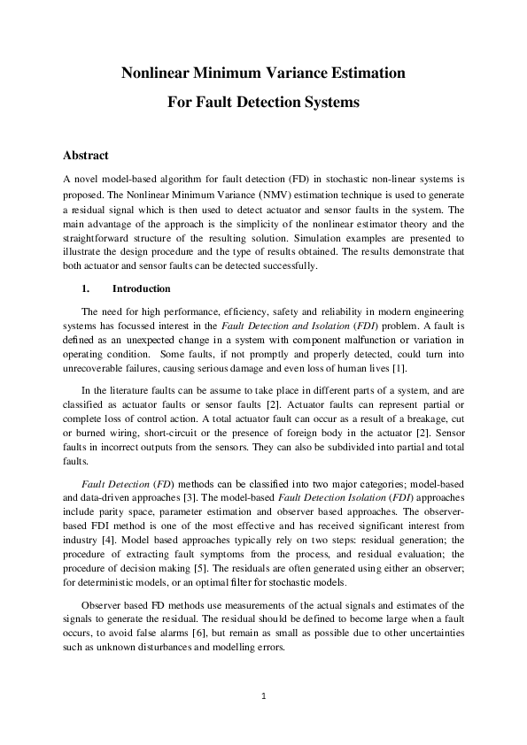 (PDF) Non-linear minimum variance estimation for fault detection systems