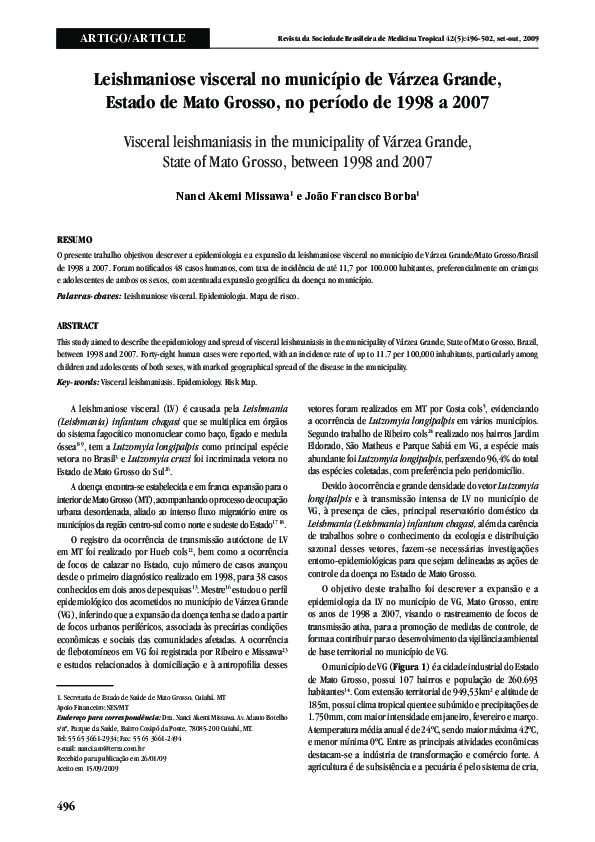 (PDF) Leishmaniose visceral no município de Várzea Grande, Estado de ...